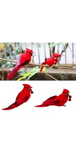 Amazon.com: 6pcs Red Bird Ornaments Artificial Birds for Tree Flower ...