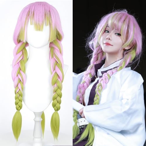 Amazon.com: Kanroji Mitsuri Wig DS Green and Pink Ombre 3 Pre-BraiDemon ...