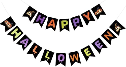 Amazon.com: ERKOON Happy Halloween Banner Bunting with Pumpkin Sign for ...