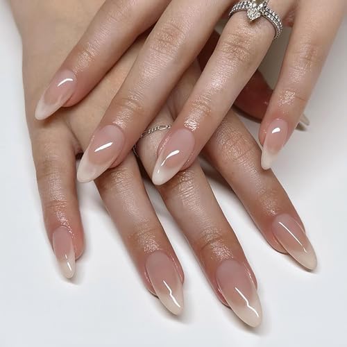 Amazon.com: 24Pcs Nude Gradient French Tip Press on Nails Medium Length ...