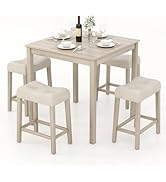 Amazon.com - COSTWAY 5-Piece Bar Table Set, Square Breakfast Set for 4 ...