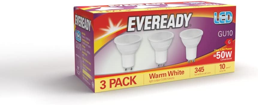 Eveready Pack of 3 LED GU10 Warm White Spotlights - 3000k, 345 Lumens ...