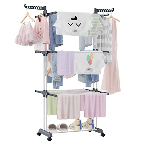 KeingGcopr Clothes Drying Rack, 4-Tier Folding Stainless Steel Laundry ...