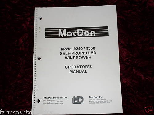 MacDon 9250/9350 SelfPropelled Windrower OEM OEM OwnersManual: MacDon ...