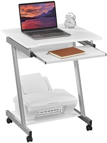 Yaheetech White Mobile Computer Desk, Small Office Desk, Z-Shaped ...