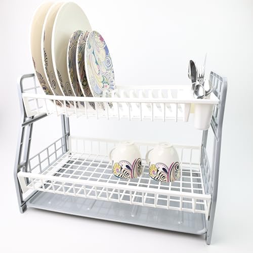 DIVCHI 2-Tier Dish Drying Rack Large Capacity Plastic Dish Drainer ...