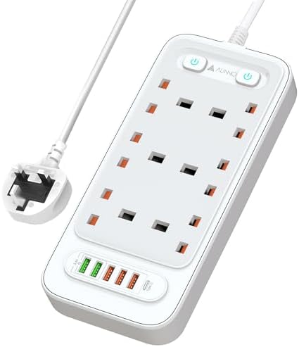 Extension Lead with USB Slots，6 Way Outlets 5 USB(5A, 1 USB- C and 4 ...