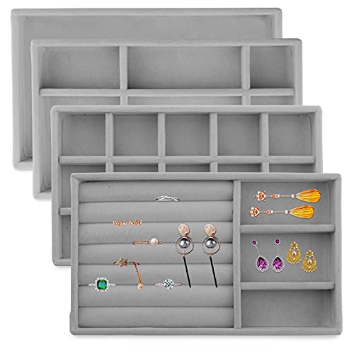 4 Packs Velvet Jewelry Trays Organizer, Stackable Jewelry Display Trays ...