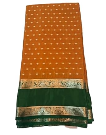 Buy Semi Mysore Silk Saree, Mango Yellow with Green Border, Butta Print ...