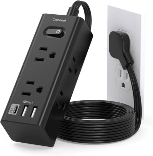 One Beat 5FT Extension Cord with Multiple Outlets, Flat Plug Power Bar ...