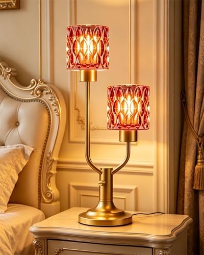 Lightdot Mid Century Modern Table Lamp Dimmable Nightstand Lamp Red ...