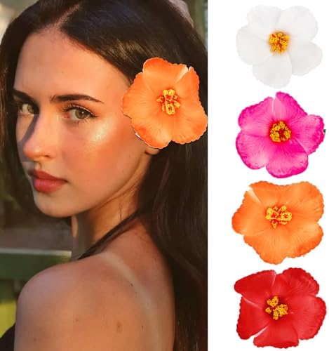 Amazon.com : Hapdoo 4pcs Hibiscus Hair Clip, Hawaiian Flower Hair Clips ...