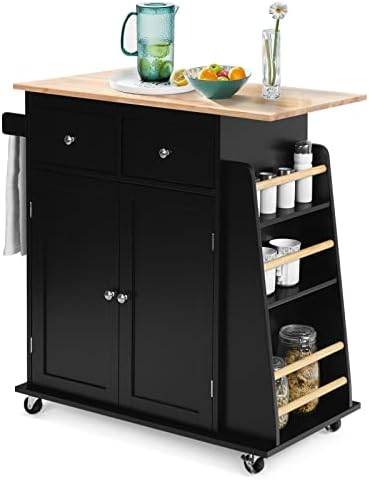 TANGZON Kitchen Island on Wheels, Rolling Kitchen Storage Trolley with ...