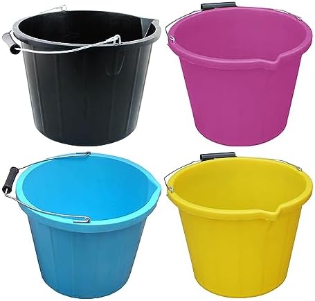 (𝐒𝐞𝐭 𝐨𝐟 𝟒) 14 Litre Plastic Builders Buckets 3 Gallon Water Storage ...