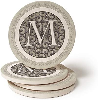 Amazon.com | Monogram M Coasters Set of 4 Round Stoneware Coasters ...