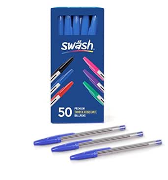 Swash Medium Tip Tamper-Resistant Ballpoint Pens 50-Pieces, Blue ...