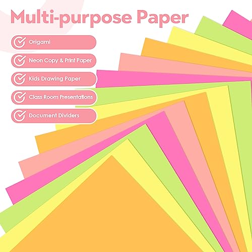 Snapklik.com : 50 Sheets Neon Colored Copy Paper 8.5 X 11 Assorted ...