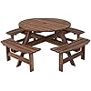 Amazon.com: Giantex Wooden Picnic Table Set with Wood Bench, 4 Adults or 8 Kids Outdoor Round ...