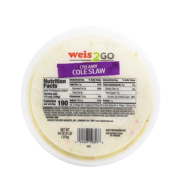 Amazon.com: Weis 2 Go, Deli Salad Creamy Cole Slaw, 64 Ounce : Grocery ...
