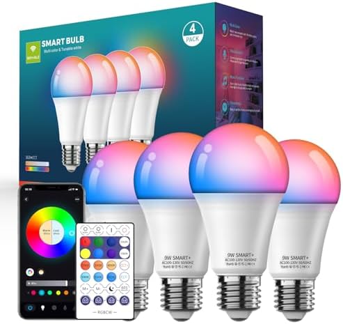 Foco LED Inteligente Wifi, 4pcs 9W Foco RGB Bluetooth, Multicolor ...