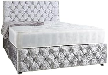 Sleep Factory's Grey Plush Velvet Chesterfield 2 Drawer Divan Bed Set ...