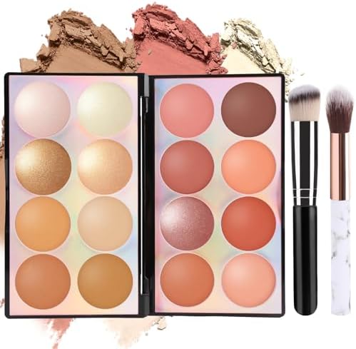 Amazon.com : 16 Colors Contour Highlighter Blush Palette with 2Pcs ...