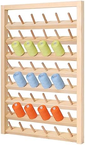 48 Spool Wooden Thread Holder Thread Organizer with Hanging Hooks for ...