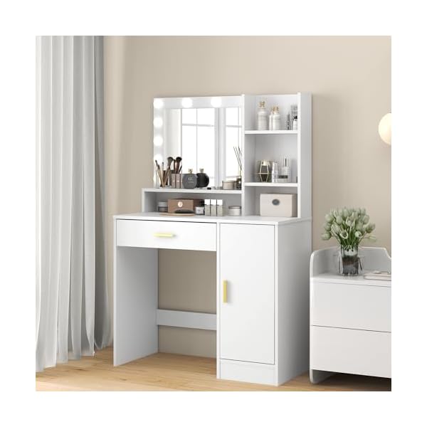 Panana Dressing Table with Adjustabel Led Light Mirror, Vanity Table ...