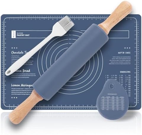 Metamorisy, Wooden Rolling pin & Silicone Baking mats Set,Pastry ...