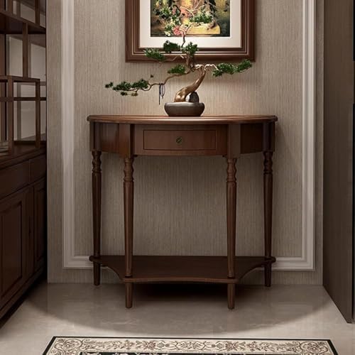 Amazon.com: Lkyvmia Half Moon Table, Table Solid Wood with Drawer Half ...