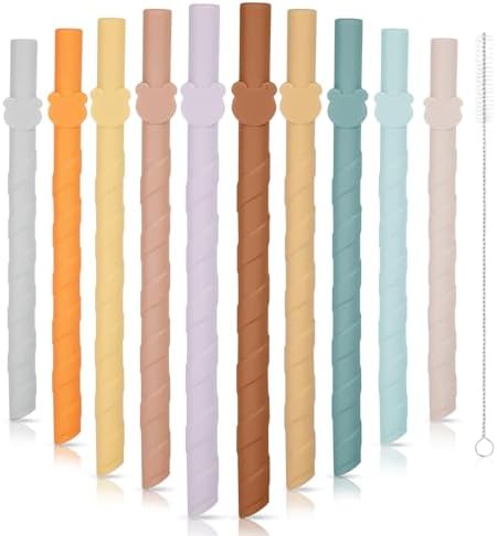 Alink 8-Pack Reusable Silicone Straws - Long Flexible Rubber Silicone ...