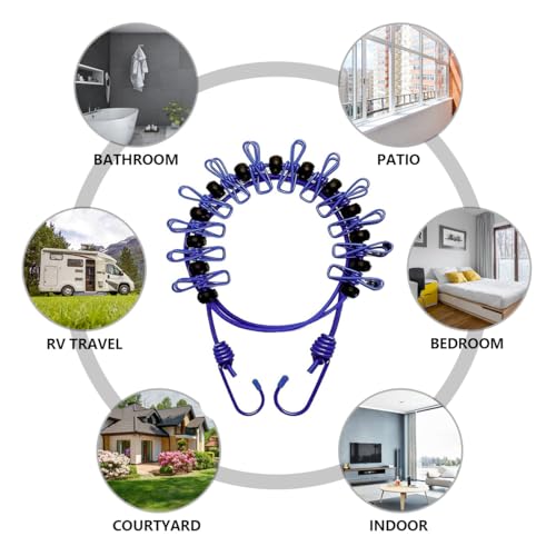 Portable Clothes Line Black Blue 2 Pack, Travel Washing Line with 12 ...