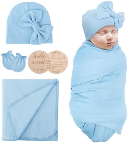Amazon.com: AQOKKA Newborn Baby Receiving Blankets Girl with Bow Hat ...