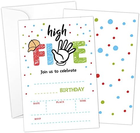 Amazon.com : HOUSPEAK 5th Birthday Invitation Filler Cards with Envelopes (20 Count)，Hi Five ...