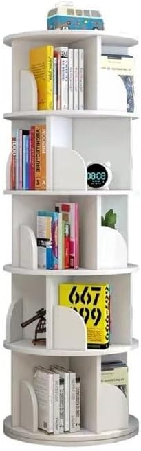 foriy 5 Tier Rotating Bookshelf 360° Revolving Bookcase Modern Tall ...