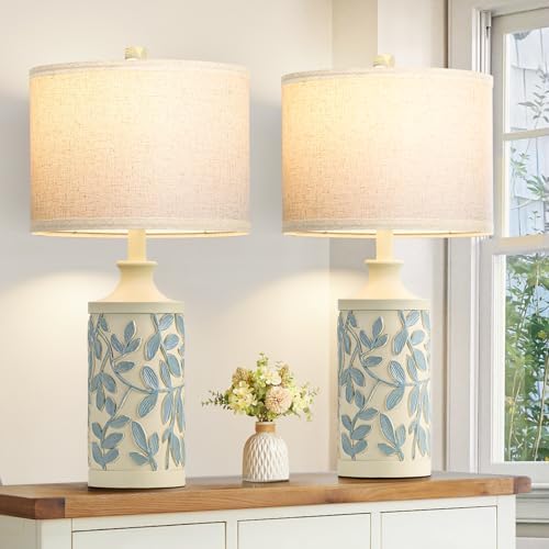 26" Farmhouse Table Lamps for Bedrooms Set of 2, Rustic End Table Lamps ...