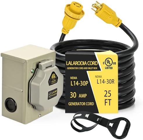 Amazon.com: 30 Amp 4 Prong 25 FT Generator Cable and Power Inlet Box ...
