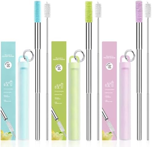 Amazon.com: Reusable Straws 3Pack Metal Straw Foldable Portable ...