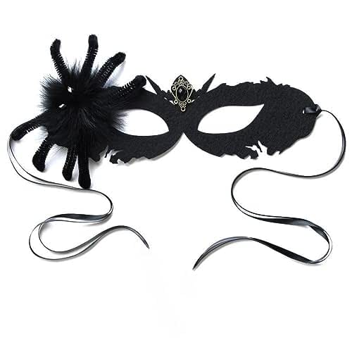 Amazon.com: Women Masquerade Party Black Spider Felt Masks Half Face ...