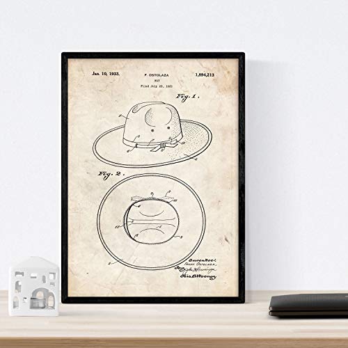 Poster Nacnic patent Hat. Sheet with old design patent in A3 size and ...