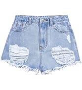 Amazon.com: oyyniis Girls Ripped Jeans Shorts Raw Trim High Waist ...
