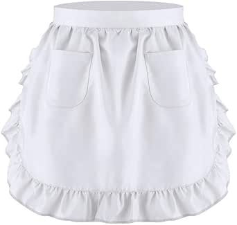 Libpttl Half White Apron Cotton Blend Half Pinny with 2 Pockets & Long ...