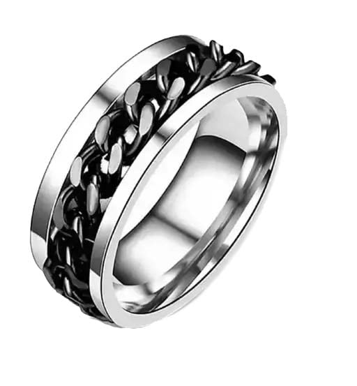 Buy Silver Fidget Spinner Rings for Men & Boys Stainless Steel Spinning ...