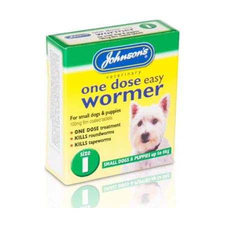 Johnson One Dose Wormer Dog Worming Tablets Roundworm & Tapeworm SIZE 1 ...
