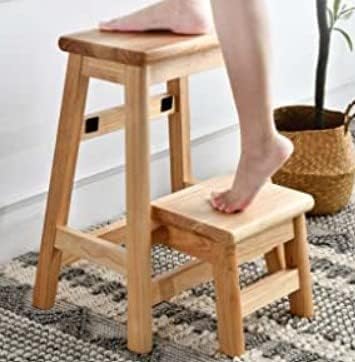 2 Step Stool Ladder Stool, Solid Wood Folding Step Stool, High Bench ...