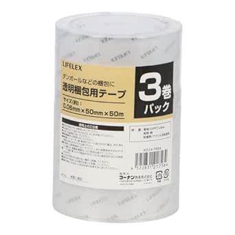Amazon.co.jp: コーナン オリジナル LIFELEX 透明梱包用テープ 3巻パック KO14-7564 約幅0.06×50mm×50m : 産業・研究開発用品