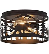 Farmhouse Semi Flush Mount Ceiling Light Fixture, Rustic Black Metal ...