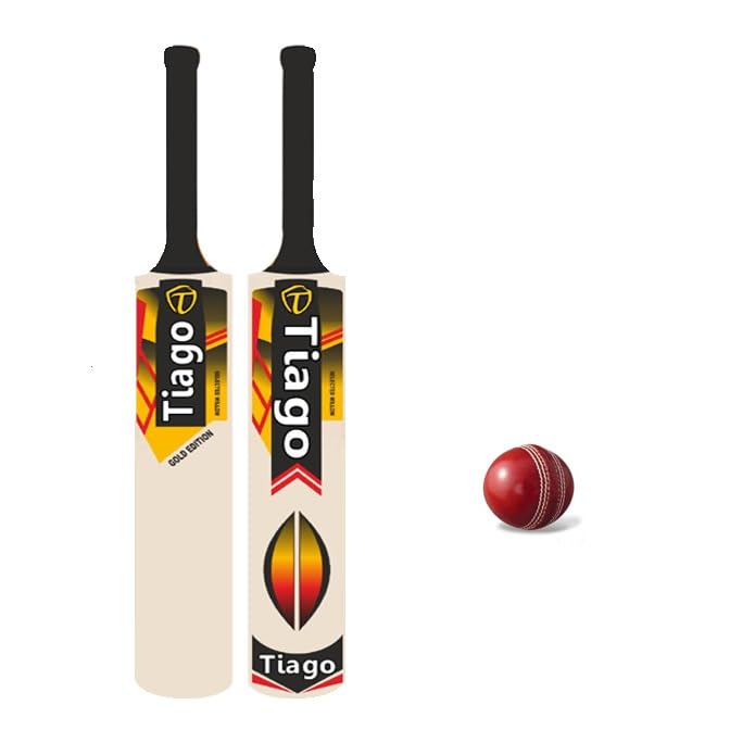 TIAGO Cricket bat Kashmiri whillow 6 no Full Size, 1 Leather Ball red ...