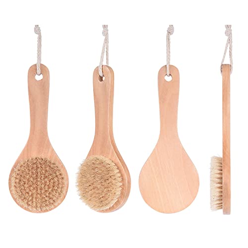 Natural Soft Bristle Back Scrubber Short Handle Bamboo Wood Body Brush ...