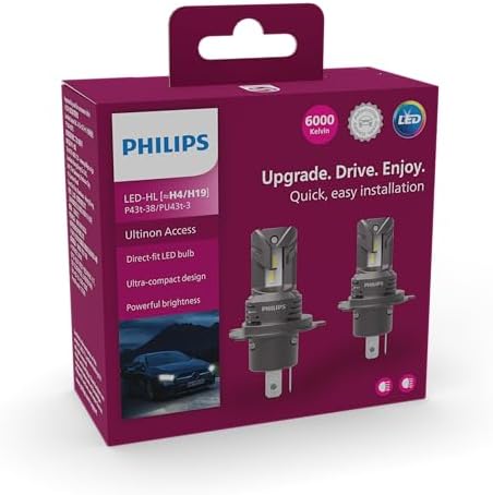 Philips H4 LED Headlight, 6000K Automotive Bulb, Halogen Bulb Equal ...